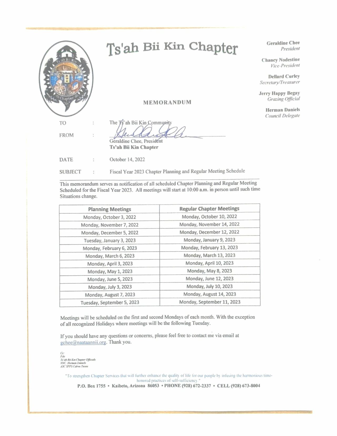 TBK Meetings & Area Services | Ts'ah Bii Kin (Inscription House)